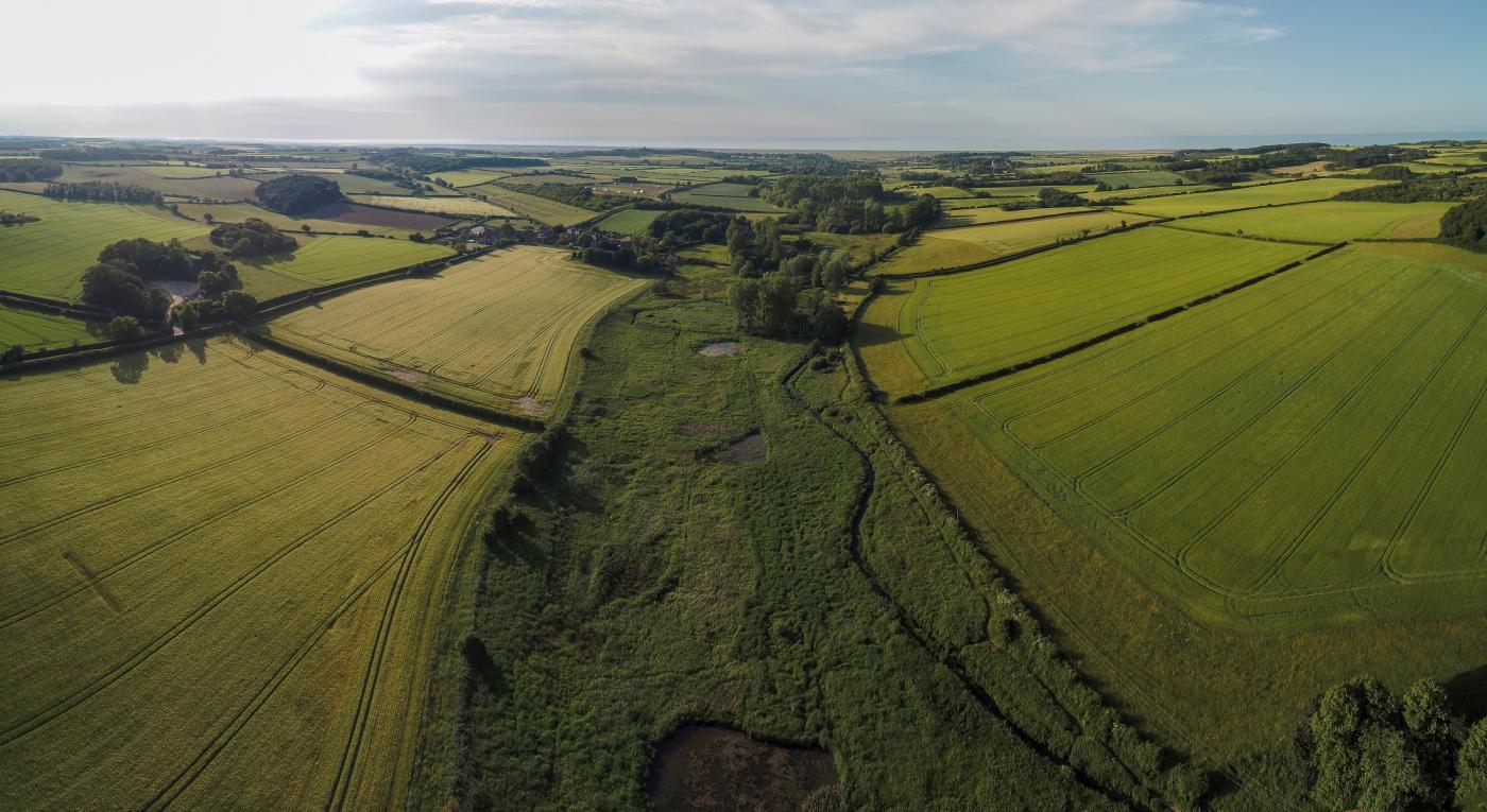 Drone panoramic photo of the remeandering of the river system in ...